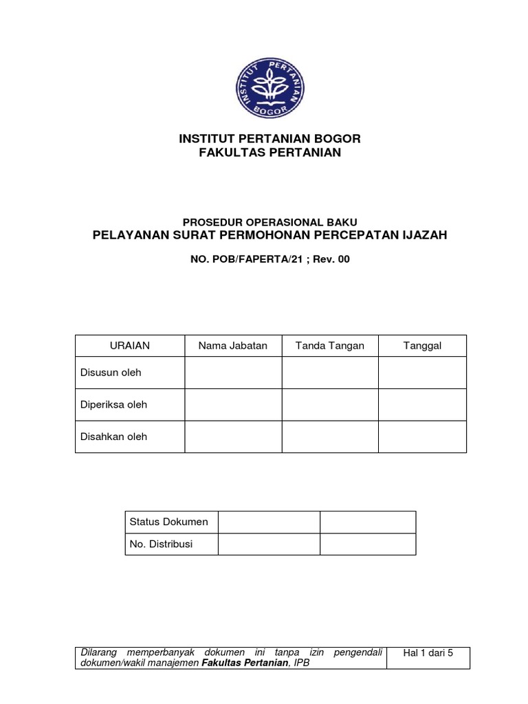 Format POB POB 21 Pelayanan Surat Permohonan Percepatan Ijazah 1 | PDF