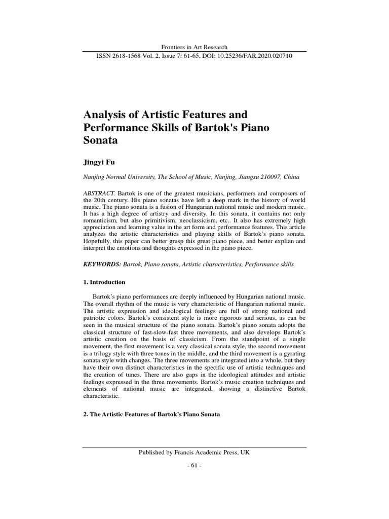 Analysis of Artistic Features and Performance Skills of Bartok's Piano Sonata | PDF