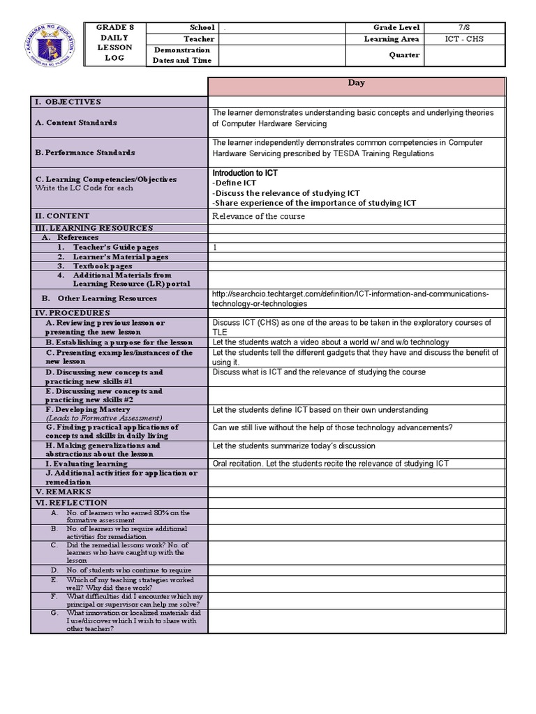 DLL G7&8 Ict CHS | PDF | Educational Technology | Learning