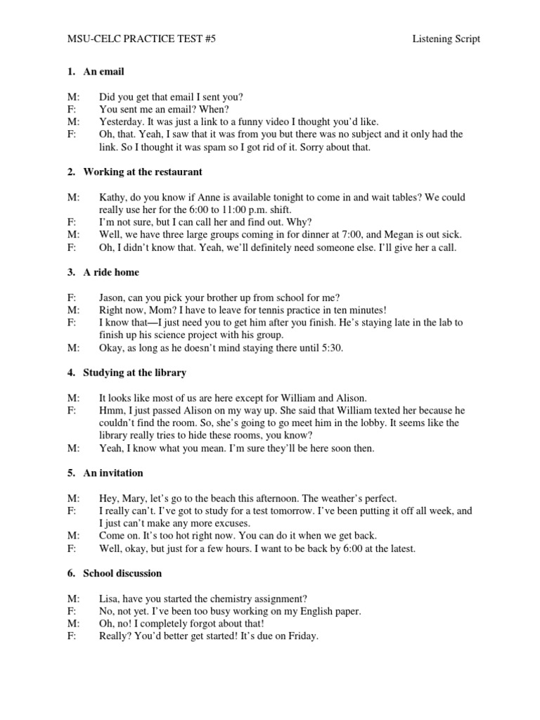 MSU-CELC Listening Practice Test 5 | PDF | Hiking