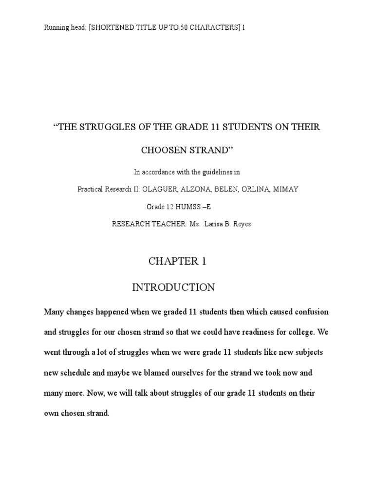 The Struggles of The Grade 11 Students On Their Choosen Strand 2 | PDF ...