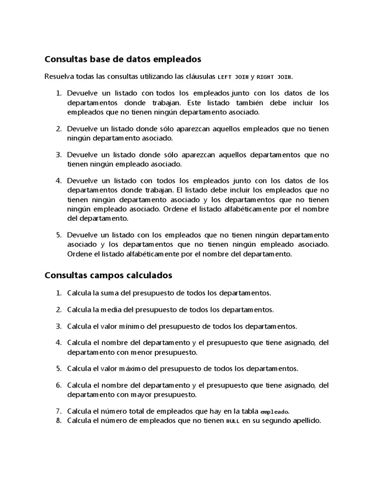 Consultas Base de Datos Empleados | PDF