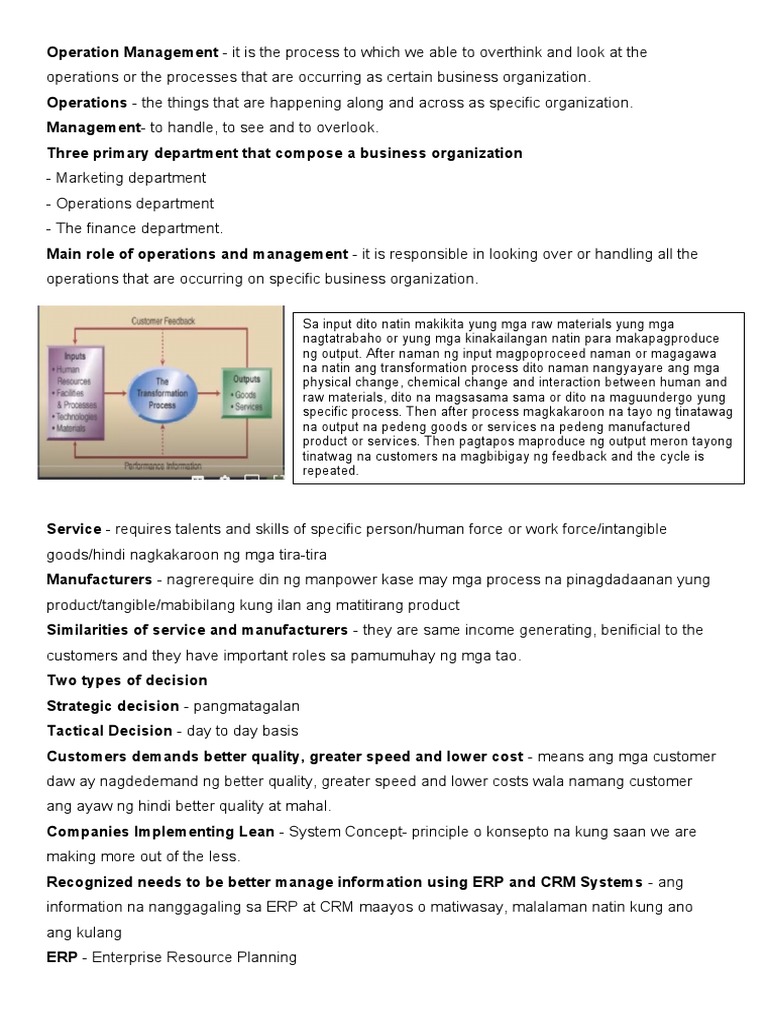 Operation Management Reviewer | PDF | Business