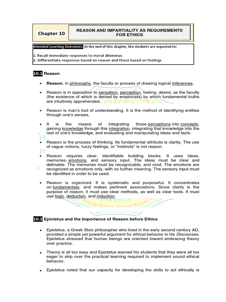 Week 8 REASON AND IMPARTIALITY AS REQUIREMENTS FOR ETHICS | PDF | Reason | Morality