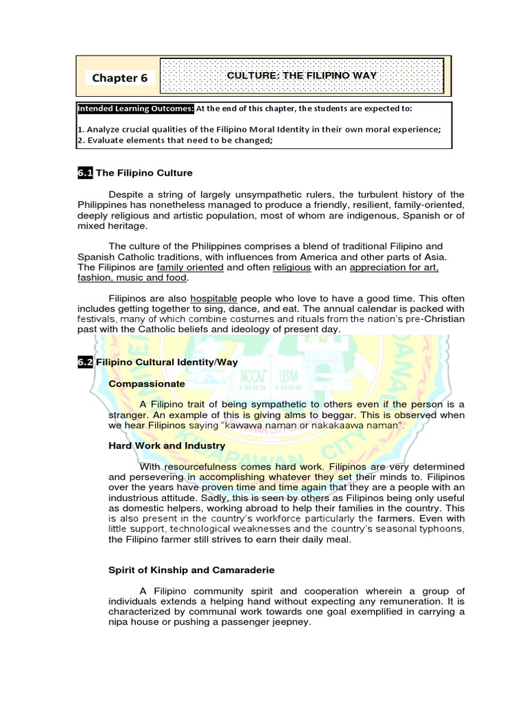Week 6 CULTURE THE FILIPINO WAY UNIVERSAL VALUES | Download Free PDF | Philippines | Dignity