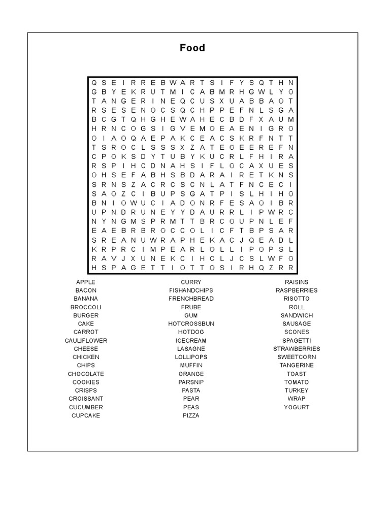 Food Word Search Puzzle | PDF | Foods | Food And Drink Preparation
