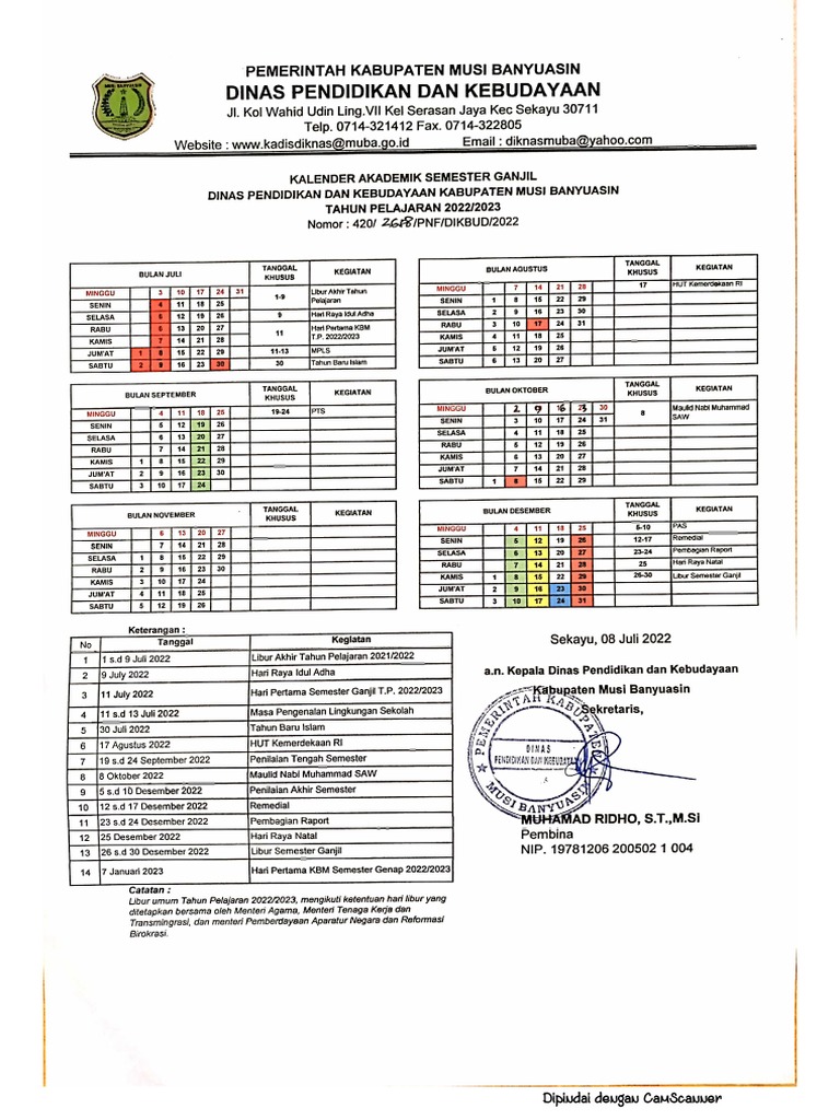 Kalender Akademik Semester Ganjil T.P 2022-2023 | PDF