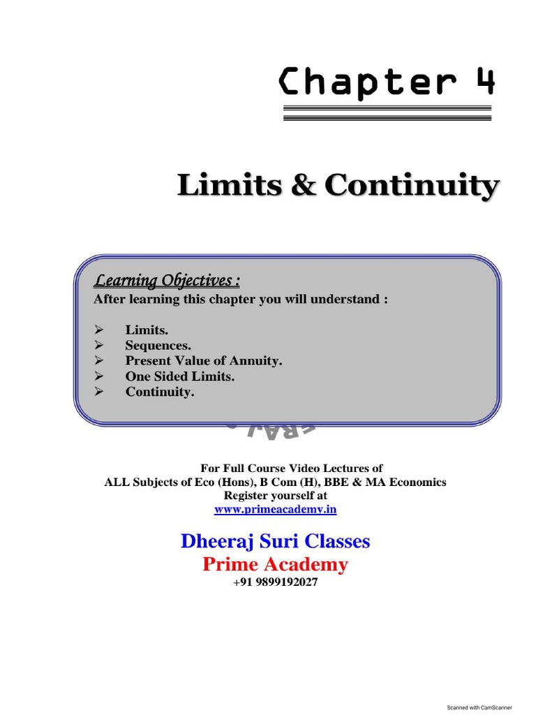 Chapter 4 Limits & Continuity | PDF
