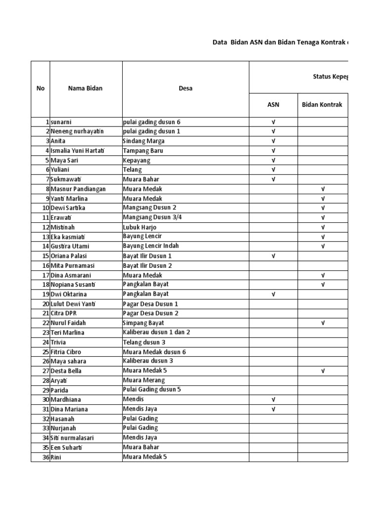 Data Bidan PKM Bayung Lencir | PDF