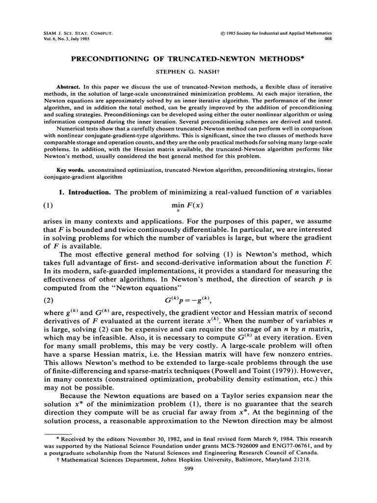 Preconditioning Of Truncated Newton Methods Pdf Mathematical Optimization Matrix Mathematics