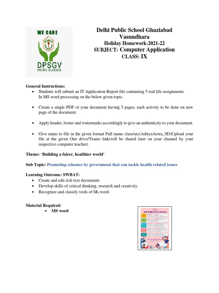 HHW - 9 - Computer Application | PDF | Microsoft Word | Document