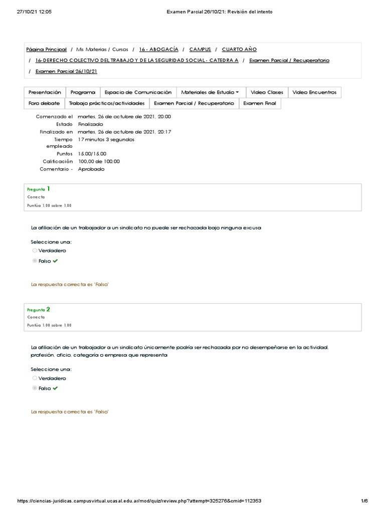 DER COLECT Examen Parcial 26-10-21 - Revisión Del Intento Con Revision | PDF | Gobierno | Justicia