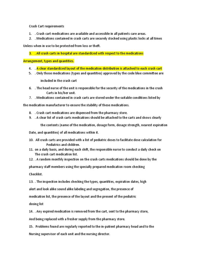 Crash Cart Medication Guidelines | PDF | Pharmacy | Dose (Biochemistry)