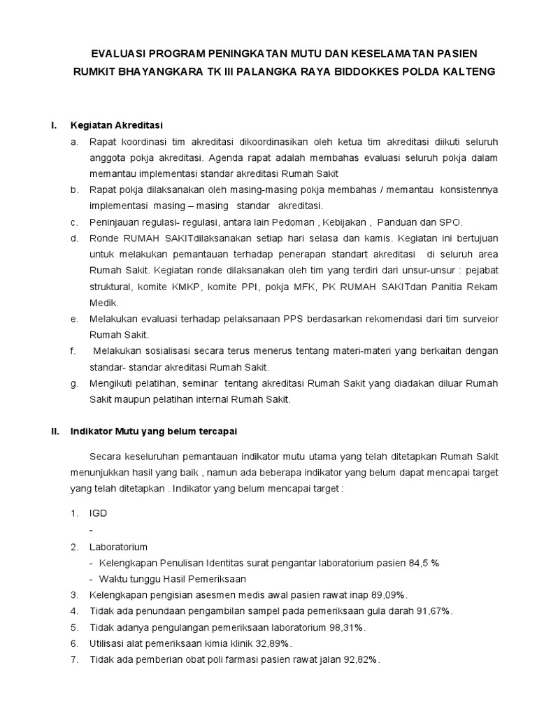 Contoh Evaluasi Program Peningkatan Mutu Dan Keselamatan Pasien | PDF