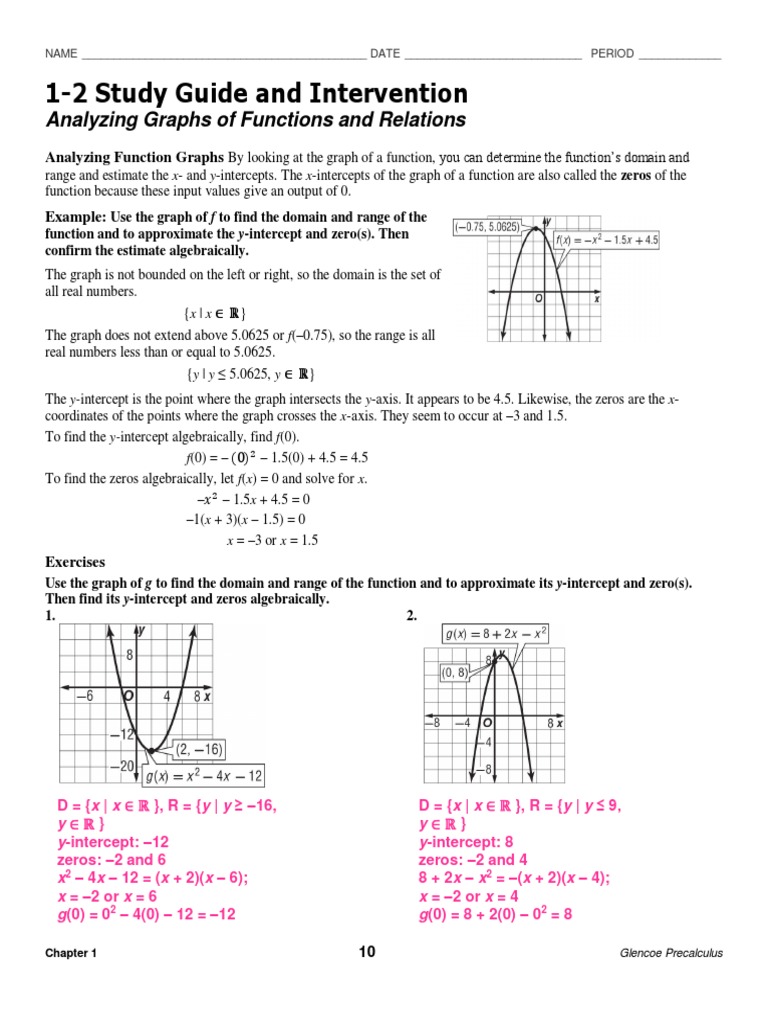 Answer Key 1-2 Study Guide and Intervention | PDF | Function (Mathematics) | Analysis