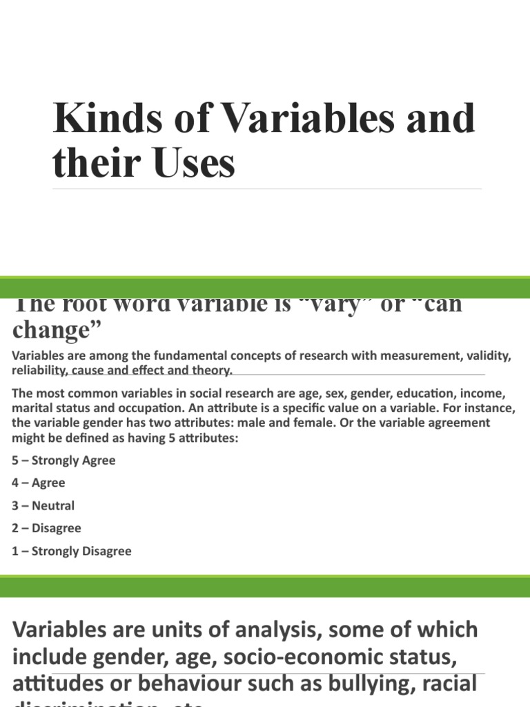 Kinds of Variables and Their Uses 2 | PDF | Level Of Measurement