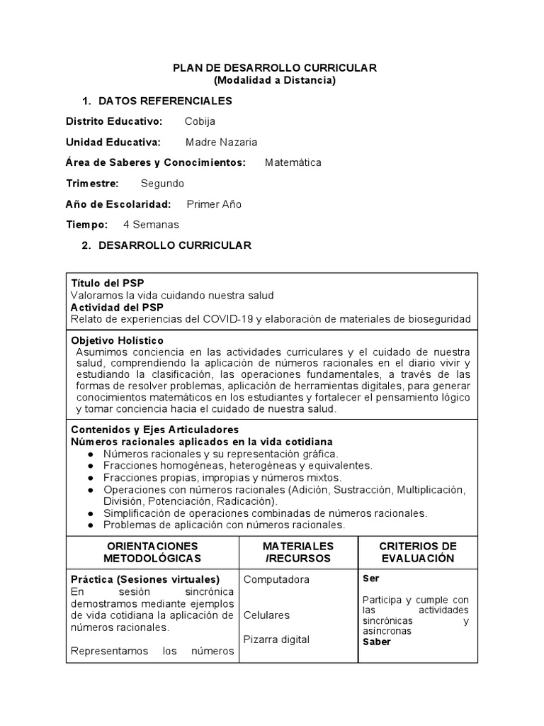 PDC-1°-2do TRIM | PDF | Número racional | Moodle