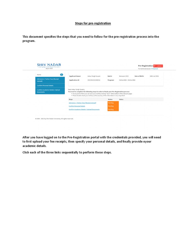 Pre-Reg User Manual | PDF