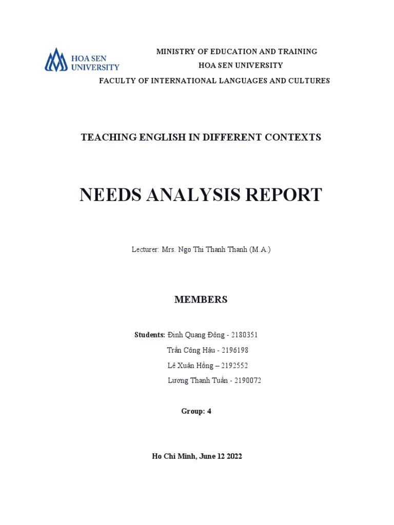 Group 4 Needs Analysis | PDF | Teaching Method | Learning