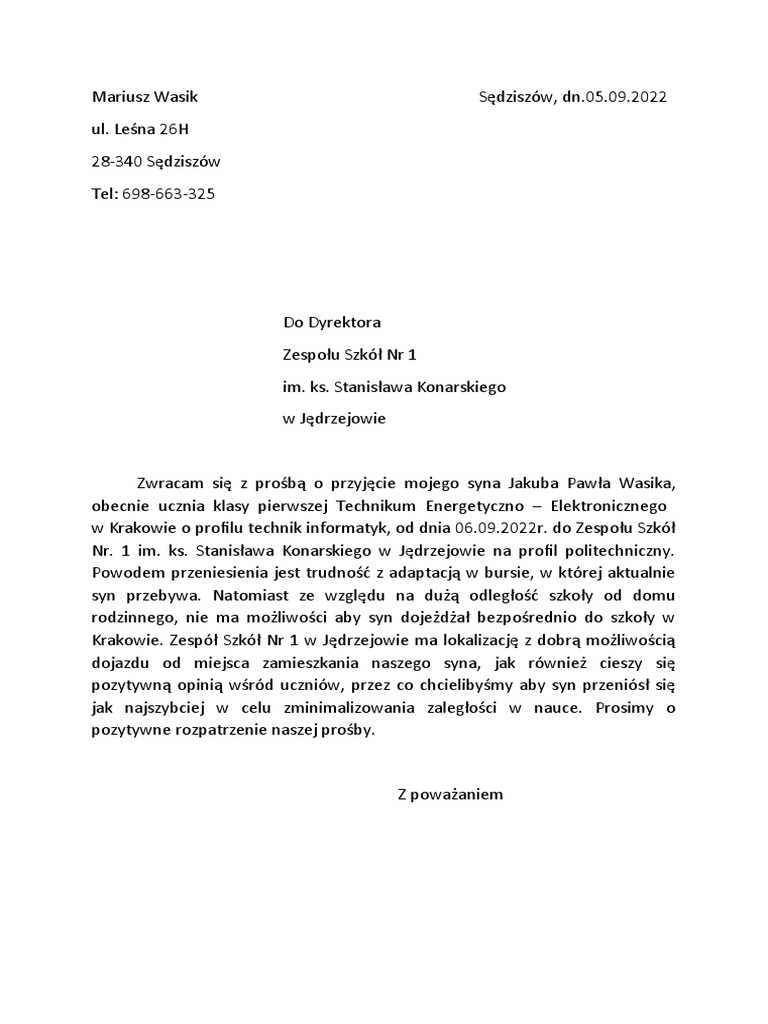 Podanie o Przyjecie | PDF Podanie o Przyjecie | PDF