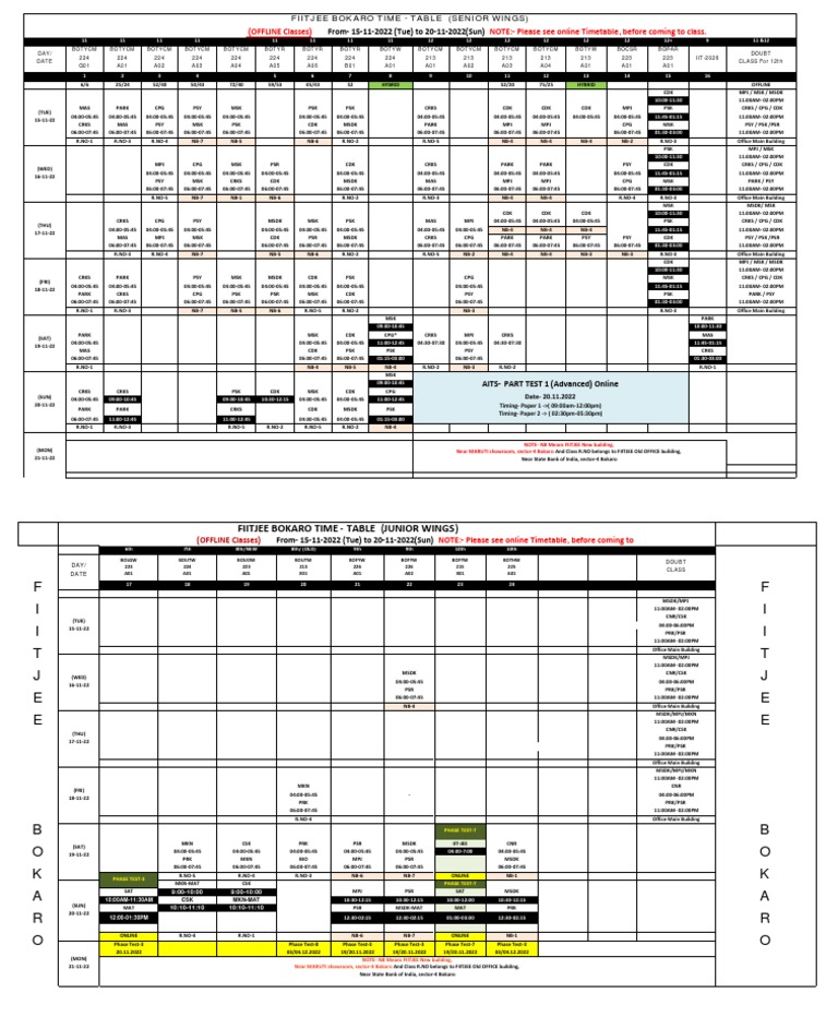 TIME-TABLE - For The Week (15.11.2022 - 20.11.2022) (Senior & Junior ...
