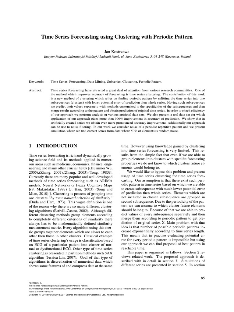 Time Series Forecasting Using Clustering With Periodinc Pattern Pdf