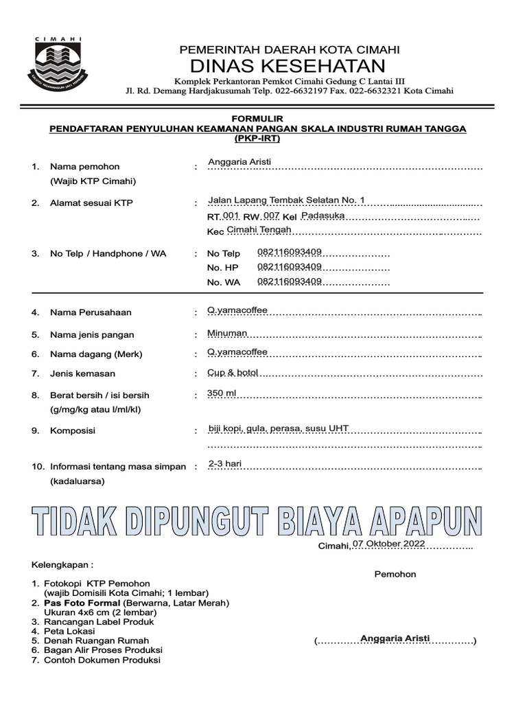 Form PPKP Qyamacoffee | PDF