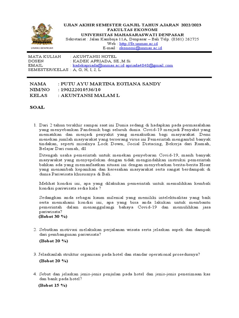 10 - Putu Ayu Martina Egtiana Sandy - UTS Akuntansi Hotel | PDF