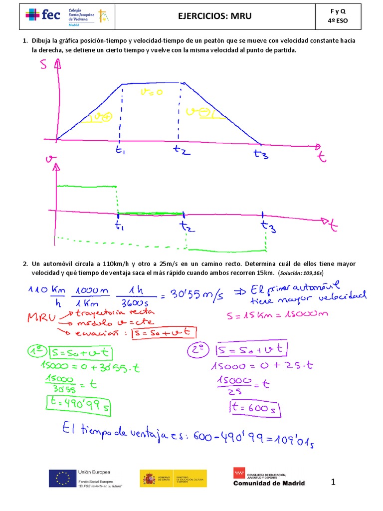 Ejercicios MRU para 4º ESO | PDF | Velocidad