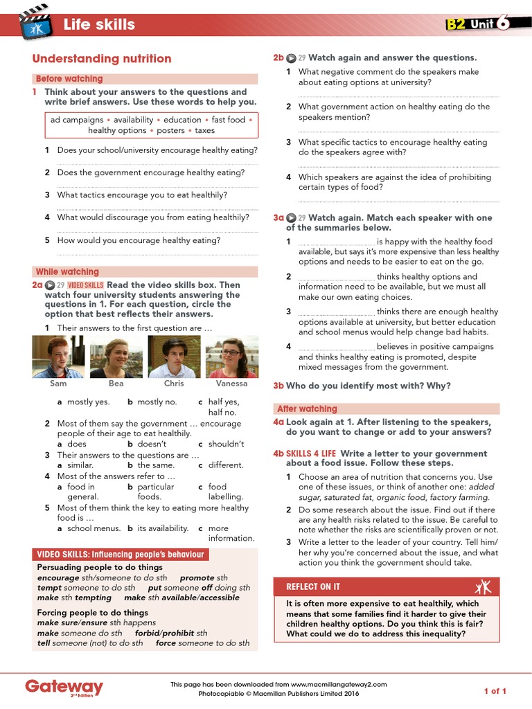 UNIT 6 Life Skills Video Worksheet | PDF | Foods | Healthy Diet