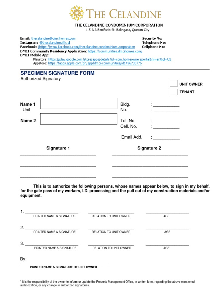 Specimen Signature Form | PDF | Mobile Computers | Computing