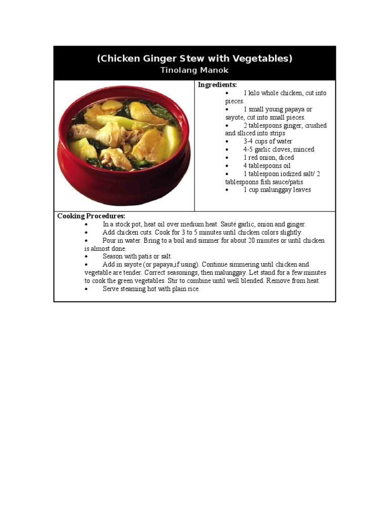 (Chicken Ginger Stew With Vegetables) : Ingredients | PDF | Asian ...