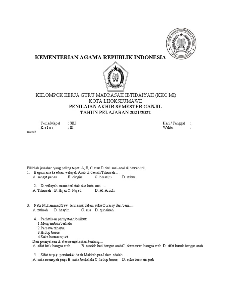 Contoh Soal Pas Ski | PDF