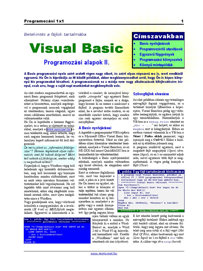 Móricz Attila - Visual Basic Programozási Alapok 2 | PDF