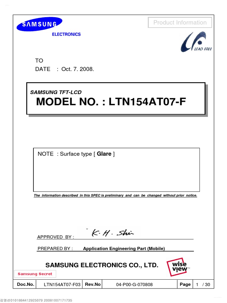 Ltn154at07 F Samsung | PDF | Thin Film Transistor Liquid Crystal ...
