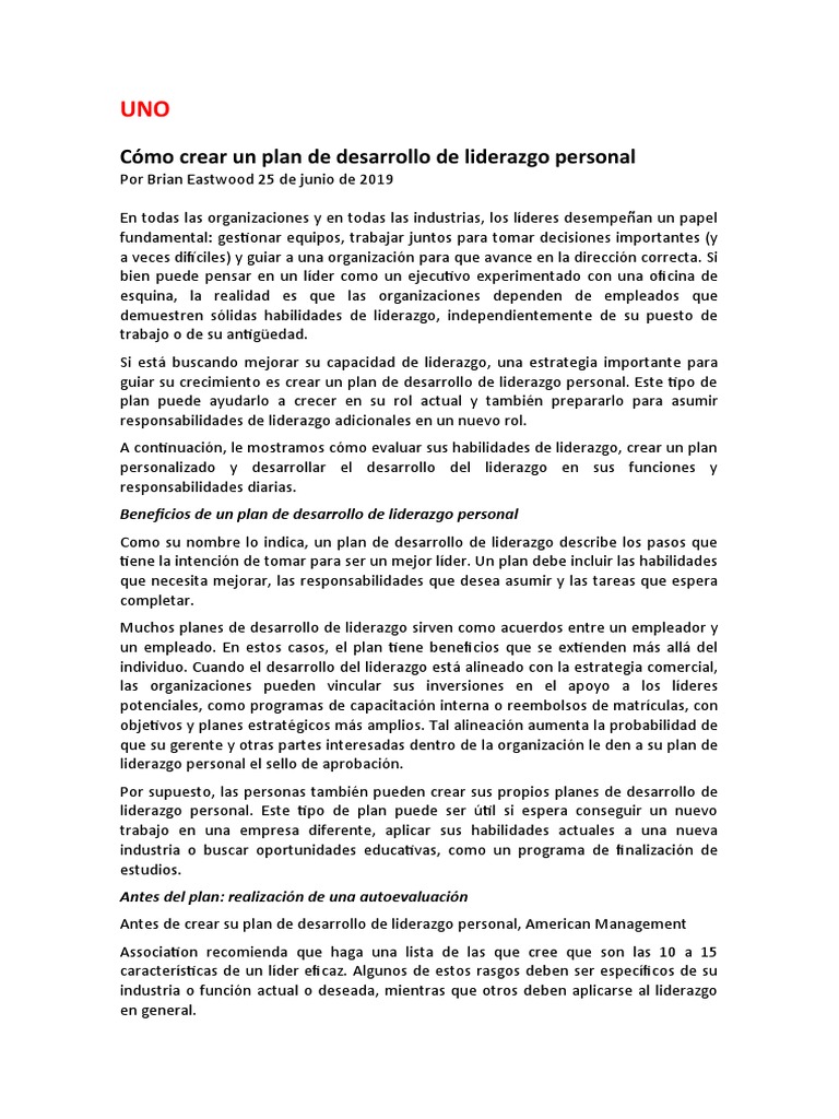 Cómo Crear Un Plan de Desarrollo de Liderazgo Personal | PDF ...