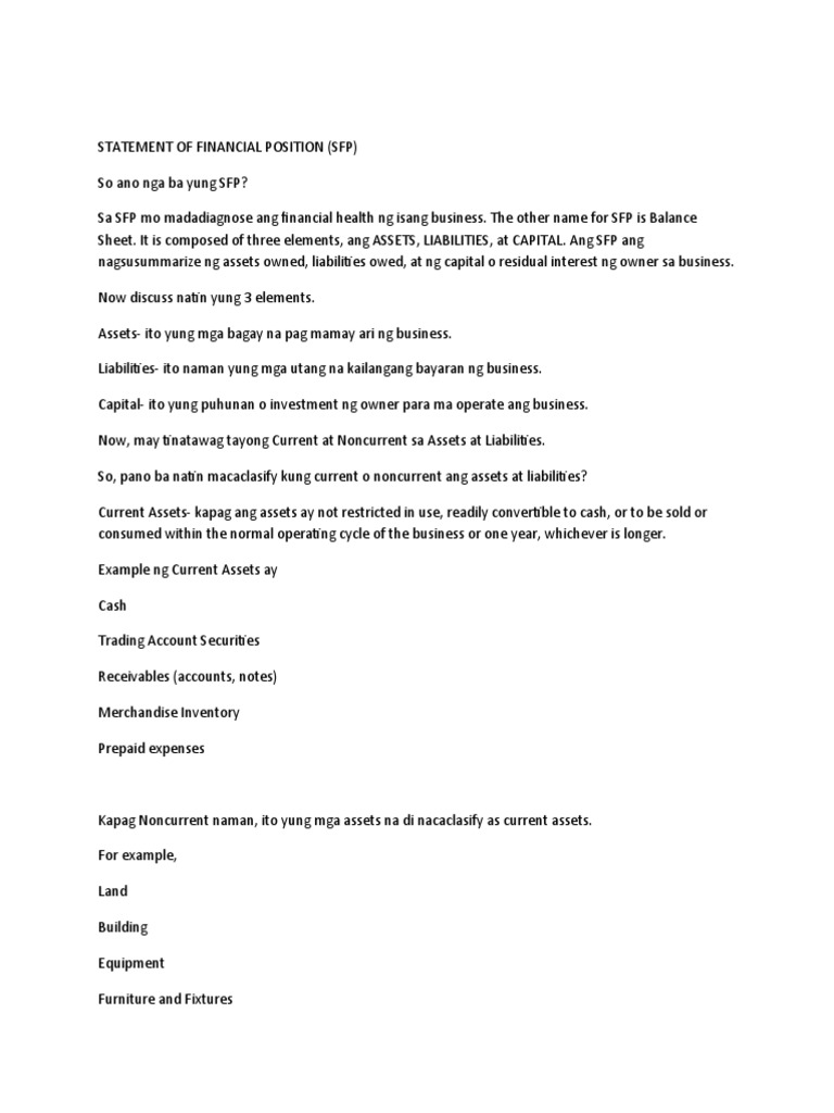 Statement of Financial Position | PDF | Debits And Credits | Equity ...