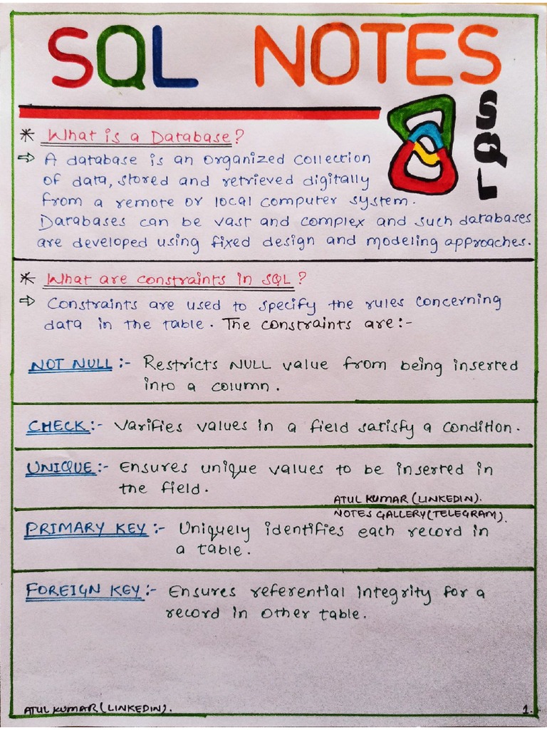 Sql Notes Pdf