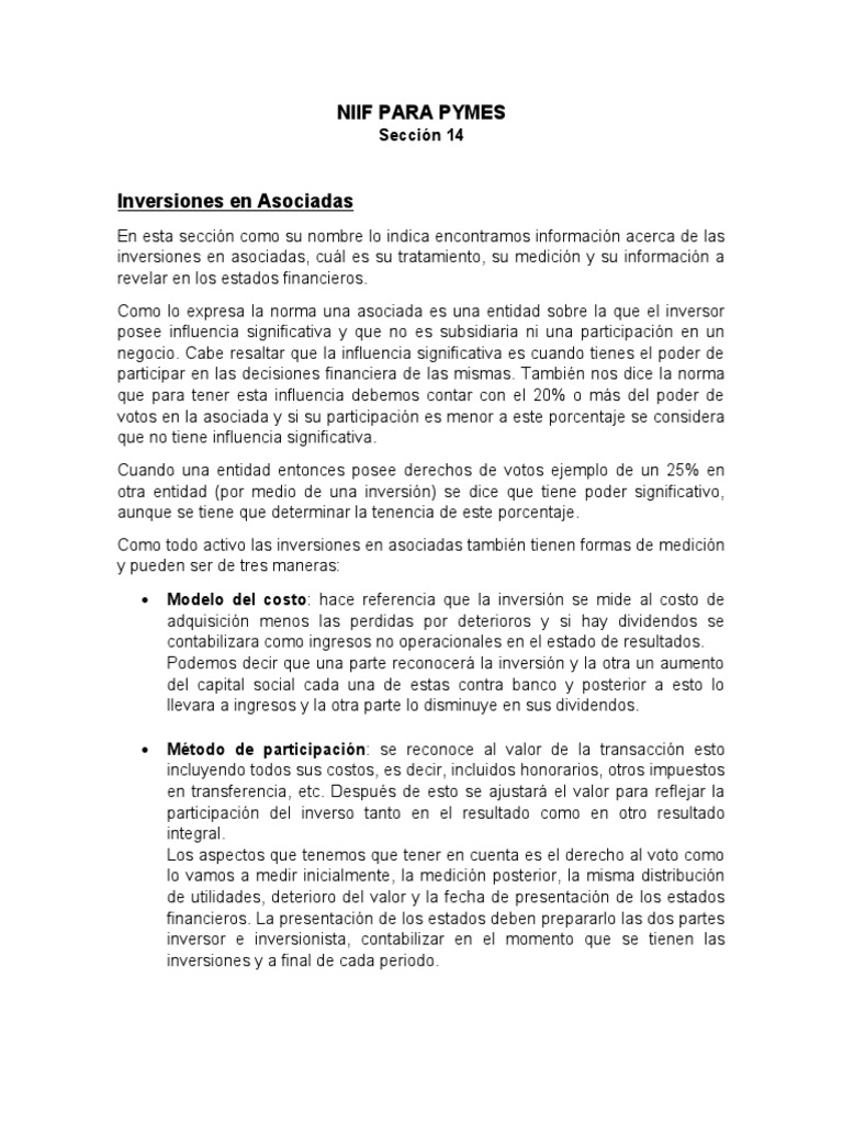RESUMEN Seccion 14 NIIF | PDF | Inversiones | normas internacionales de ...