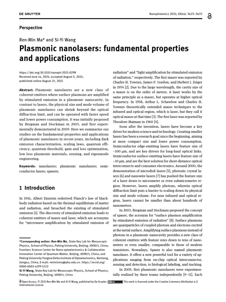 10.1515 - Nanoph 2021 0298 | PDF | Laser | Plasmon