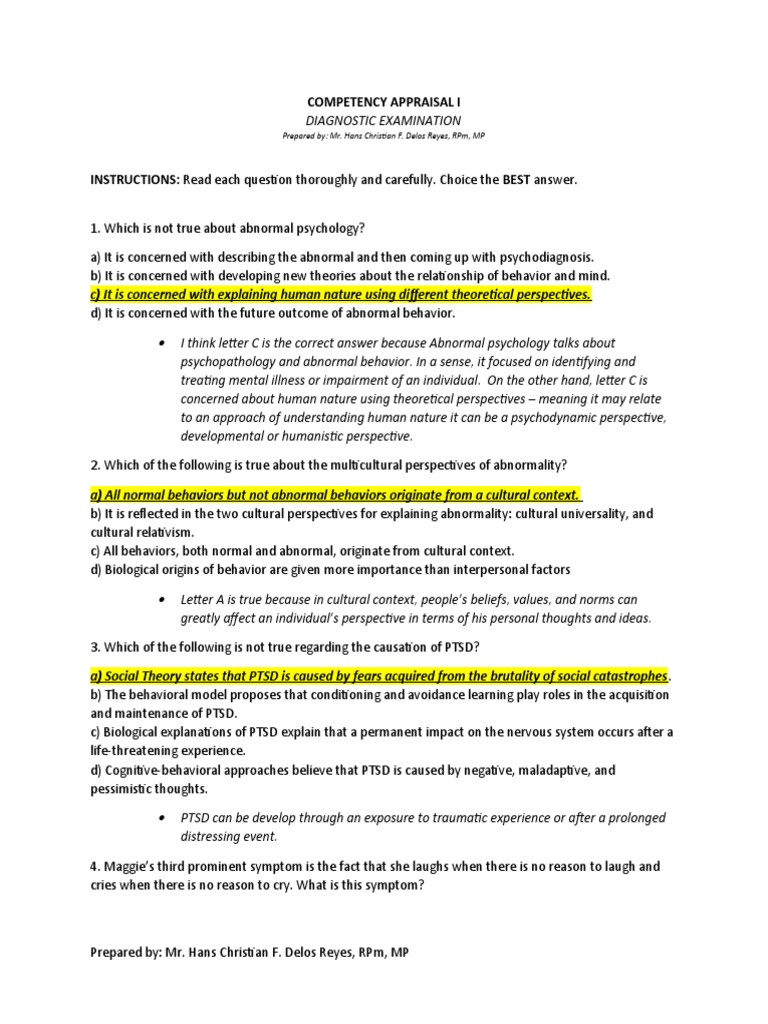Abnormal Psychology Competency Exam | PDF | Personality Disorder ...