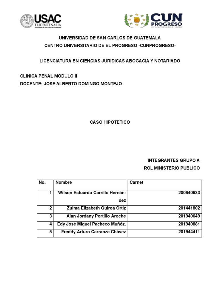 Caso Hipotetico Corregido, Bloque Uno. | PDF | Derecho penal | Pena capital