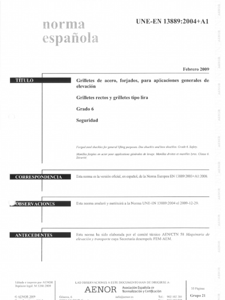 Norma Une-En 13889 2004+a1 (Grilletes) | PDF