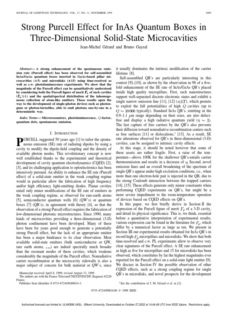 Strong Purcell Effect For InAs Quantum Boxes in Three-Dimensional Solid-State Microcavities ...
