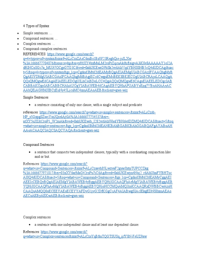 4 Types of Syntax | PDF | Clause | Sentence (Linguistics)