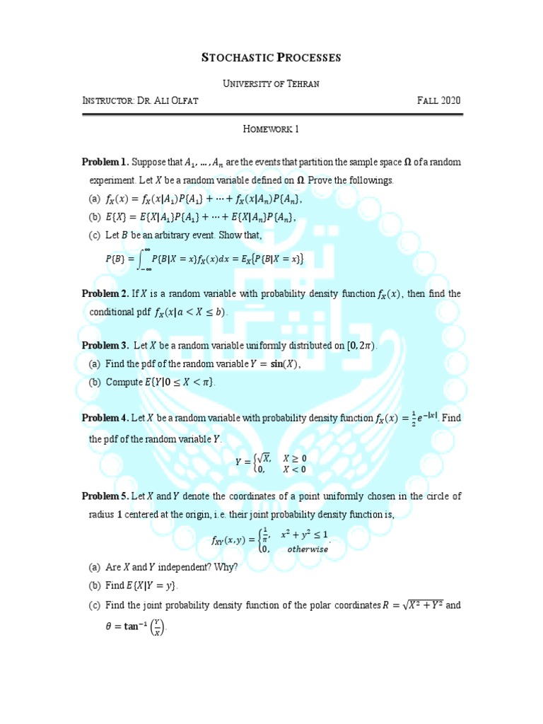 HW 1 | PDF | Probability Density Function | Random Variable