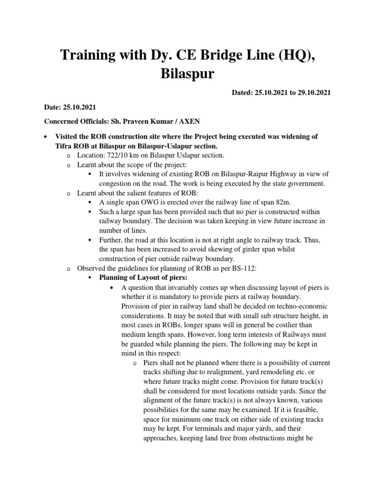Site Visit Report Detailing Procedures for Widening a Road Over Bridge ...