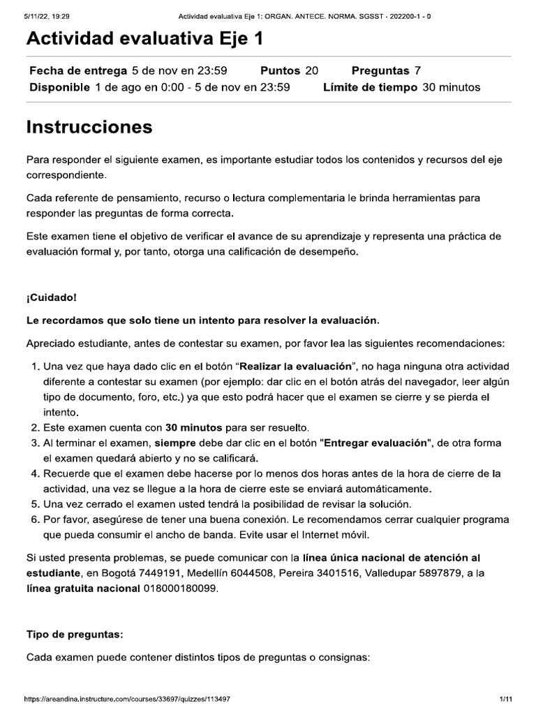 Eje Evaluativo 1 - Evaluacion SGSST | PDF Eje Evaluativo 1 - Evaluacion SGSST | PDF