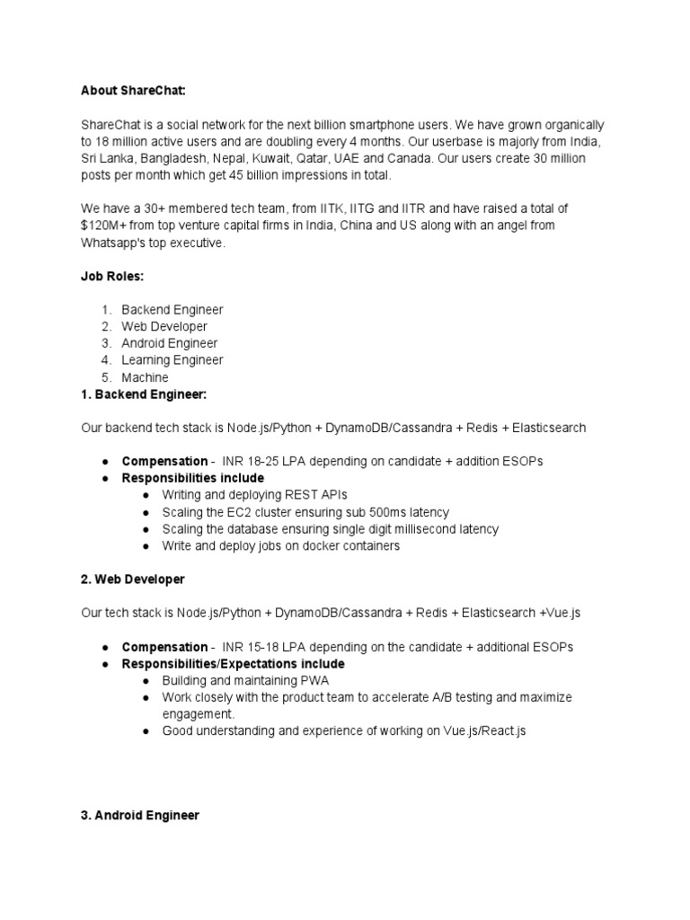 Job Description - ShareChat - CodeChef | PDF | Android (Operating System) | Computer Engineering