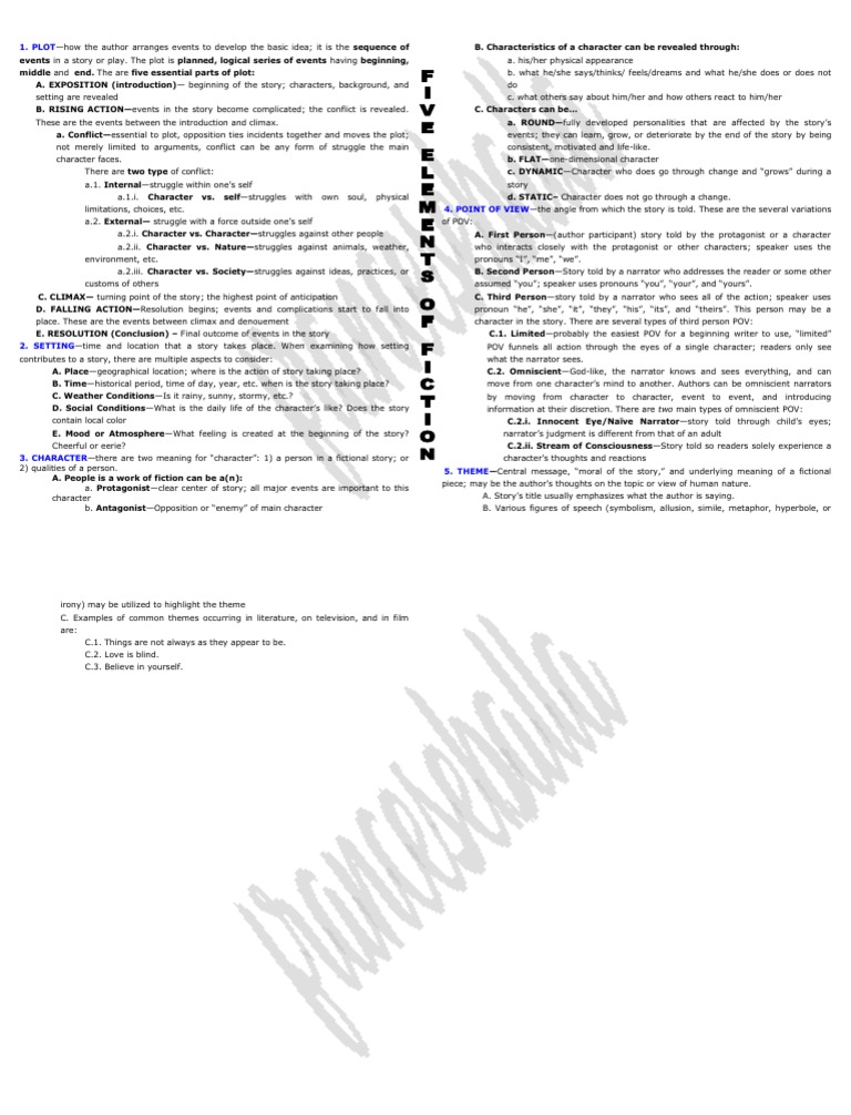 ELEMENTS OF FICTION Handout | PDF | Narration | Plot (Narrative)